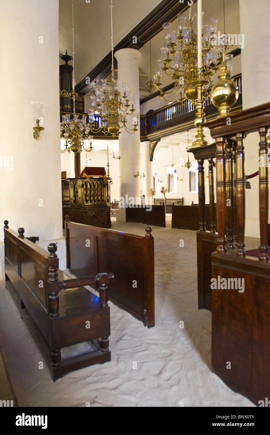 benches and sand floor in the Mikve Israel-Emanuel Synagogue in ...