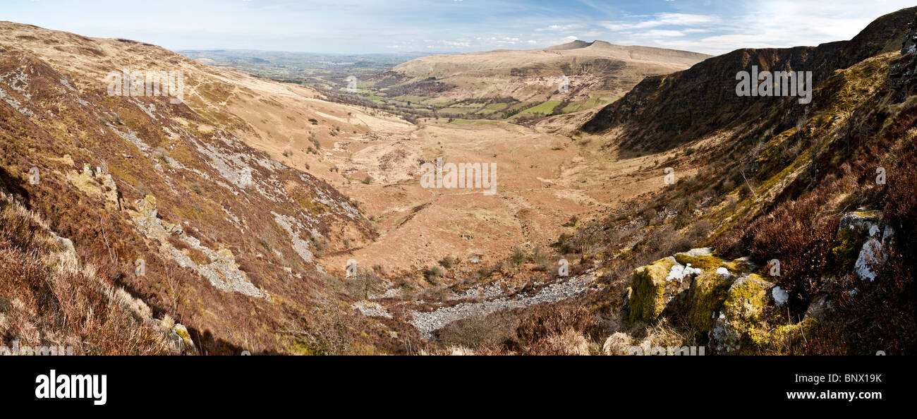 Panoramic view of Craig Cerrig Gleisiad nature reserve in the Brecon ...