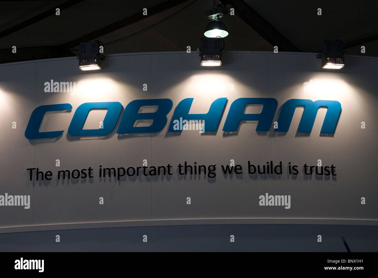Cobham corporate logo on stand at Farnborough International Air Show ...