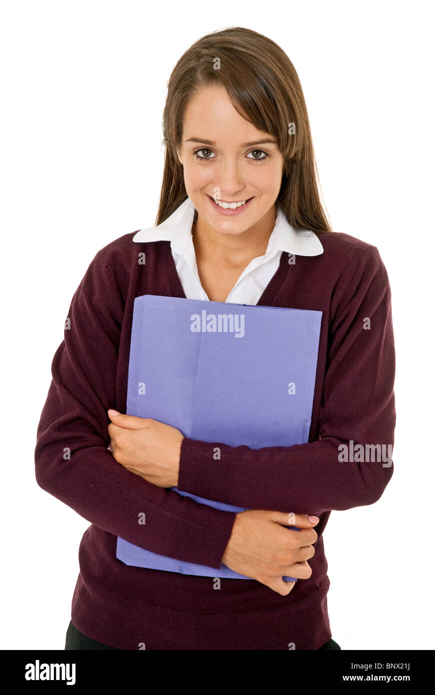 Young woman holding a folder Stock Photo - Alamy