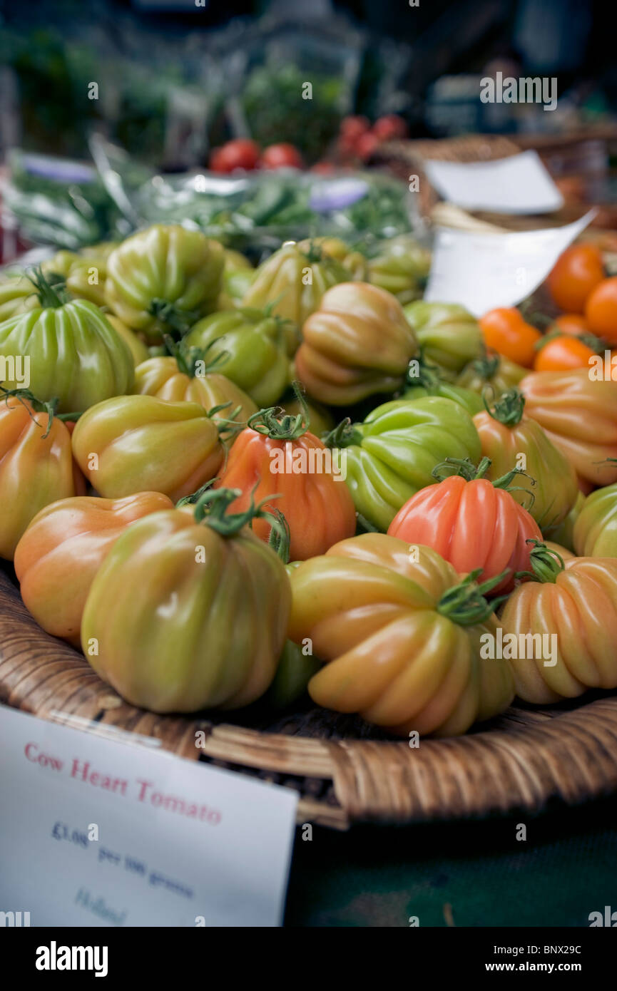 Cow heart tomatoes at a stall at the famous Borough food market in ...