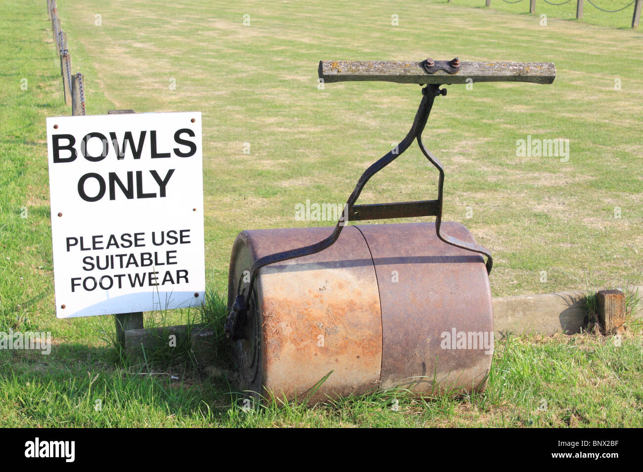 garden roller at a bowling green Stock Photo - Alamy