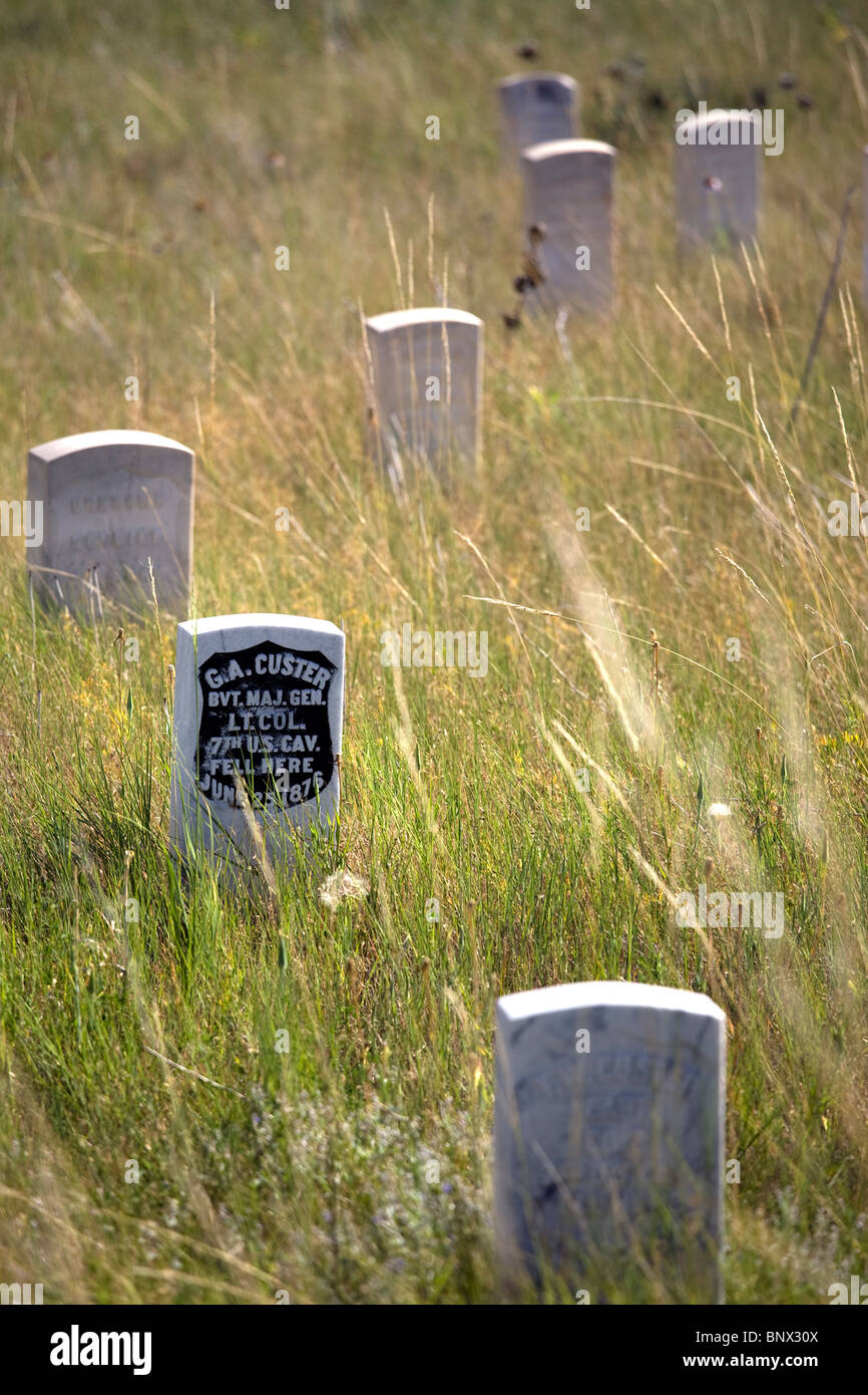 Marker at the spot where General Custer died at Little Big Horn ...