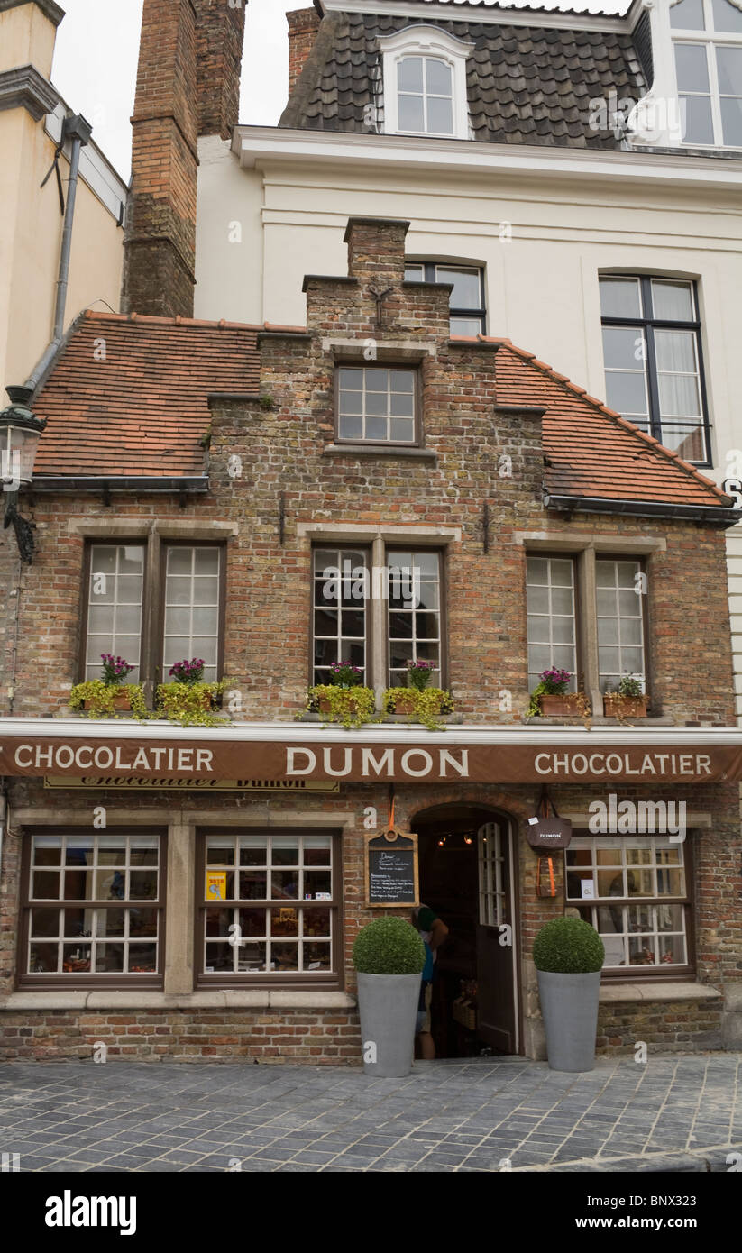 Bruges Belgium Europe EU Dumon Chocolatier in a small historic building ...