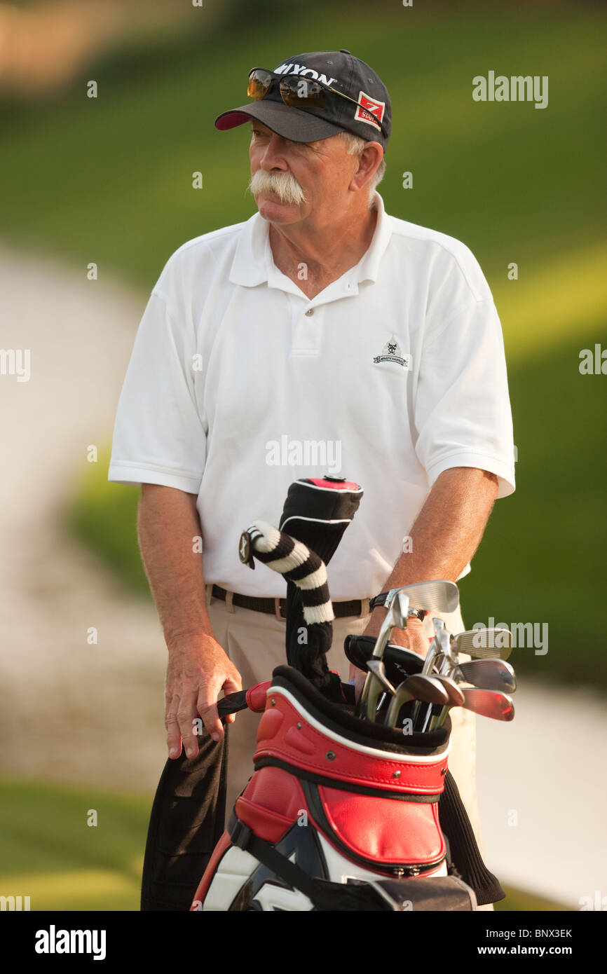 Mike "Fluff" Cowan on the 13th green during the Wednesday practice ...