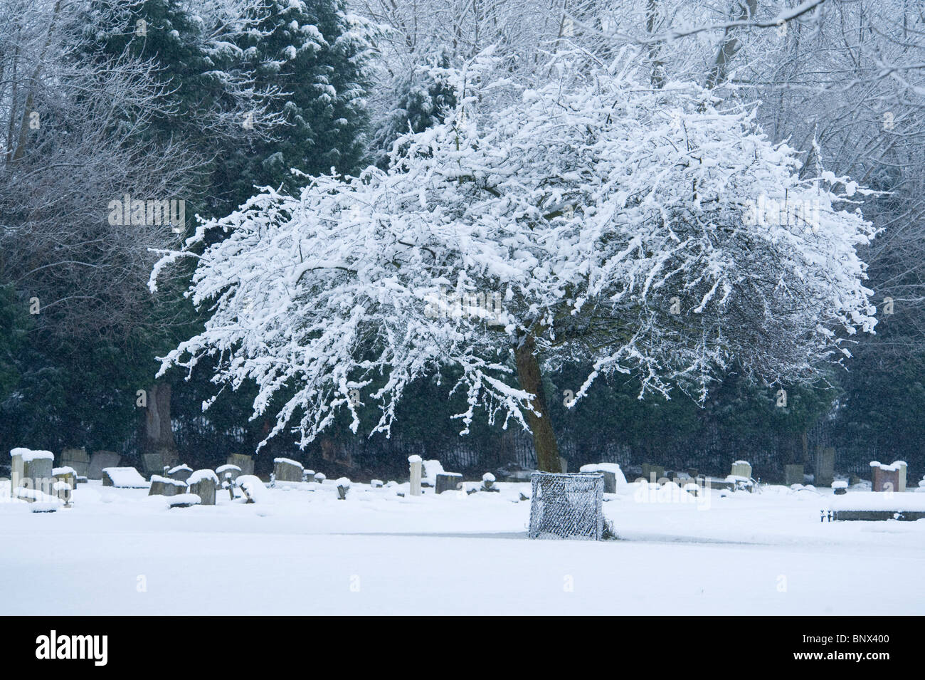 A snowy landscape in Byron Park, Harrow, a borough of London Stock ...