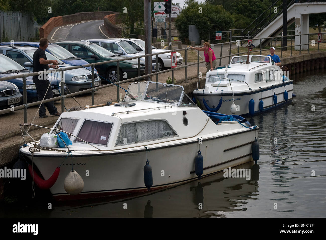moored mooring boating cruiser pleasure boat craft Stock Photo - Alamy