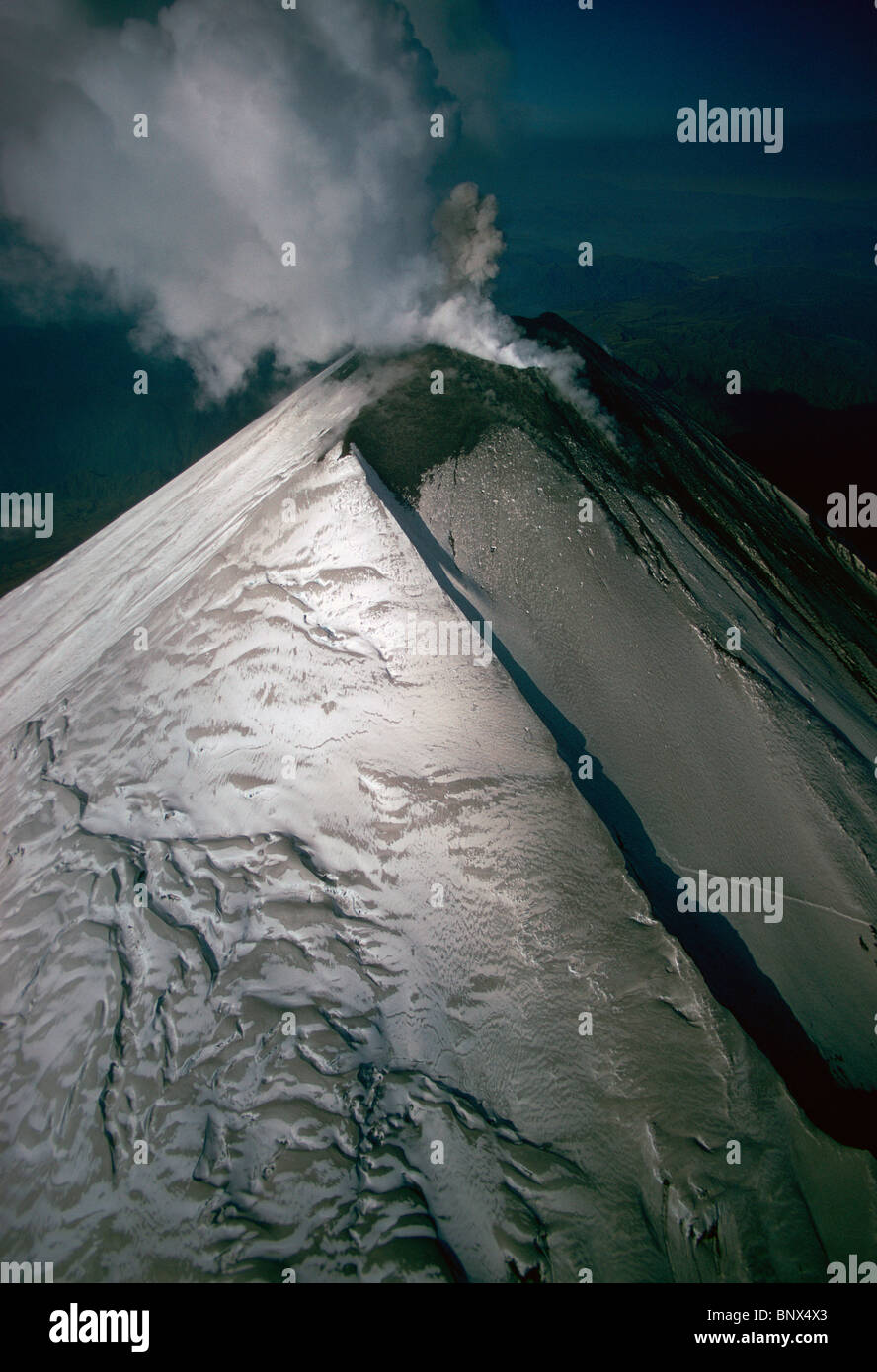 Aerial of Volcán Sangay's peak, the most continuously active of the ...