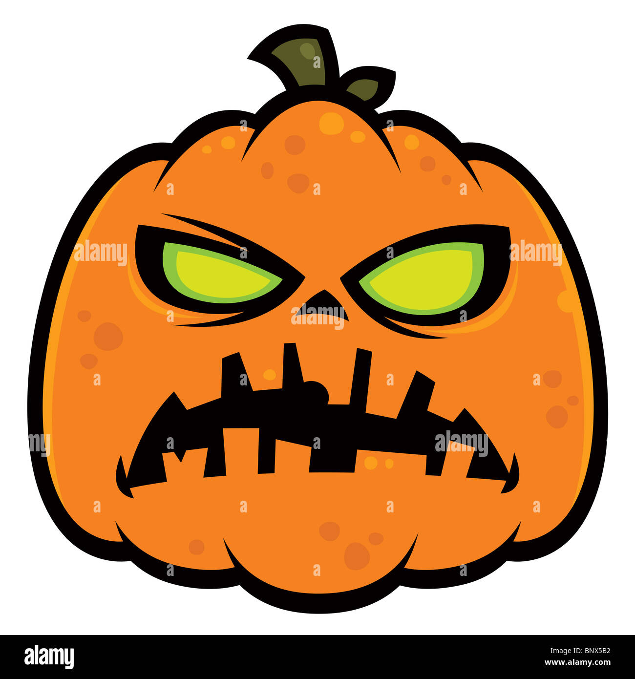 Cartoon illustration of a zombie pumpkin jack-o-lantern with green eyes ...