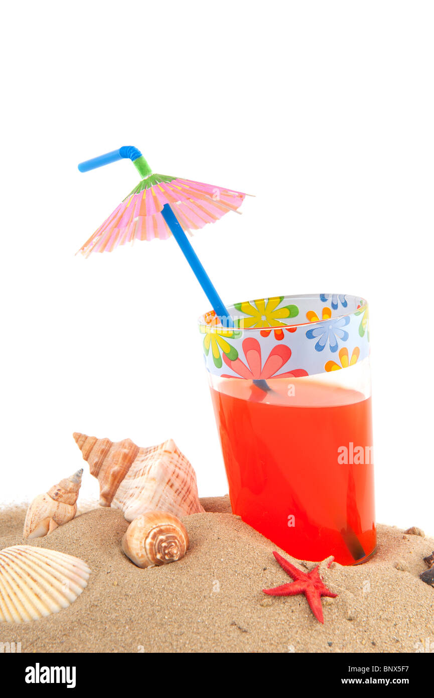 Lemonade at the beach with shells on white background Stock Photo - Alamy