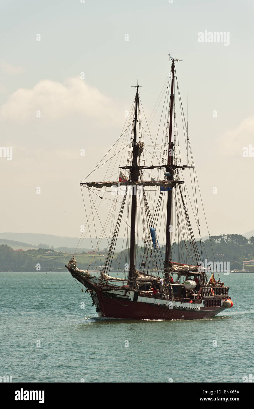 Sailing ship in the Bay of Santander, Spain Stock Photo - Alamy