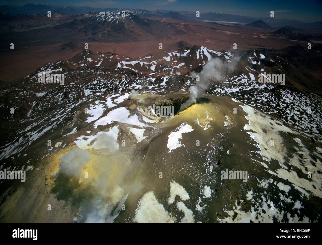 Summit of Volcán Licancabur, on the Salar de Atacama border area ...
