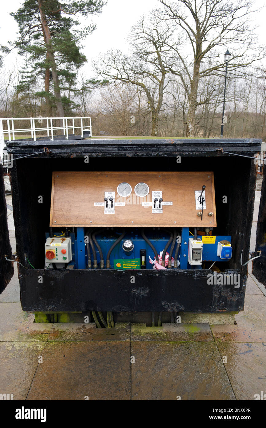 An open operation control box at the Caledonian Canal close to Fort ...
