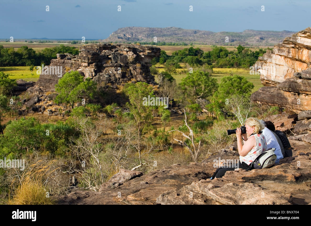 Tourists at the Nadab lookout at Ubirr. Kakadu National Park, Northern Territory, AUSTRALIA ...