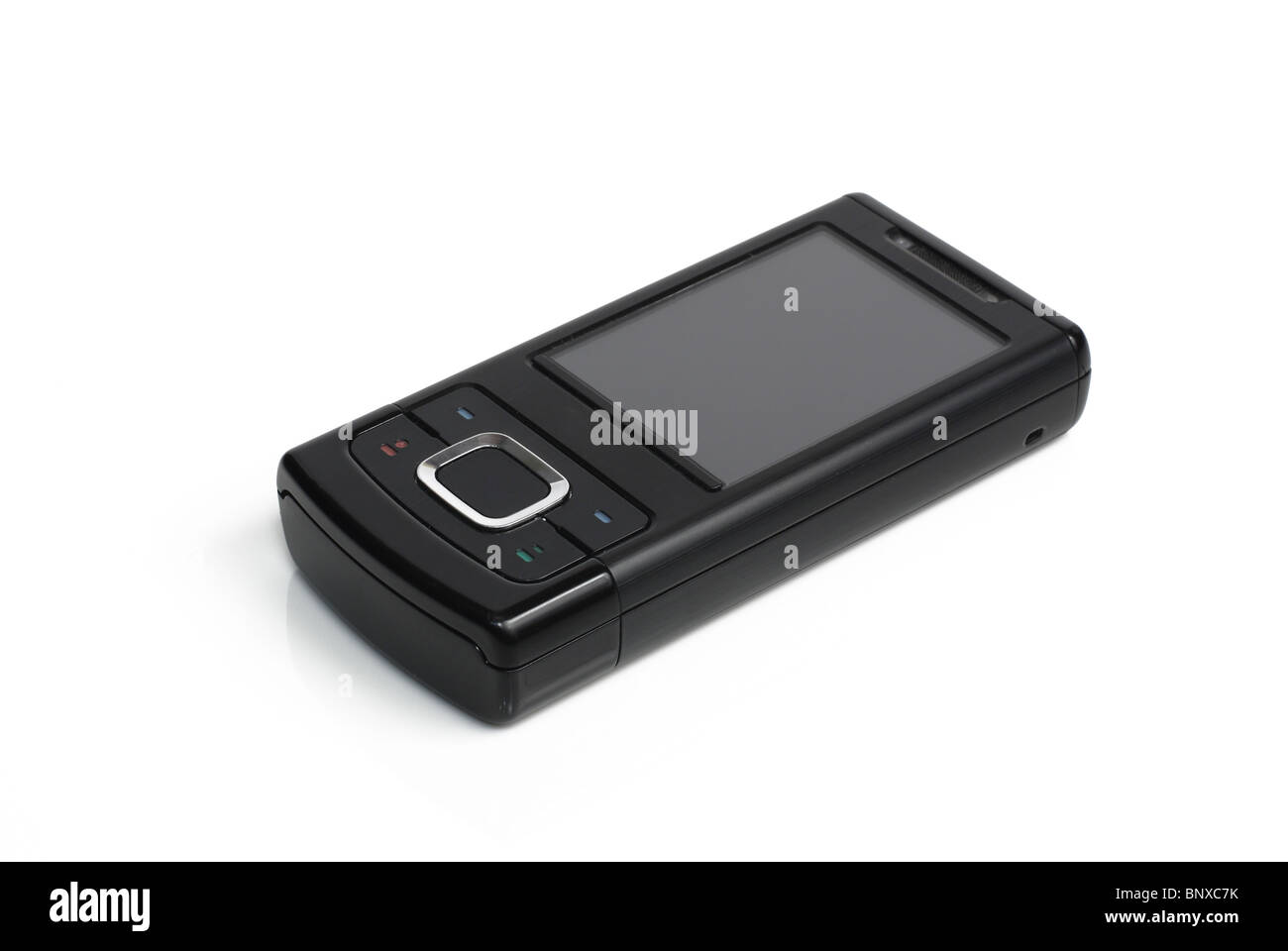 Black shiny cell phone with a blank screen on white background Stock ...