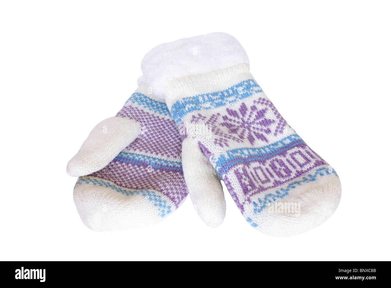 mittens with color pattern isolated on white background Stock Photo - Alamy