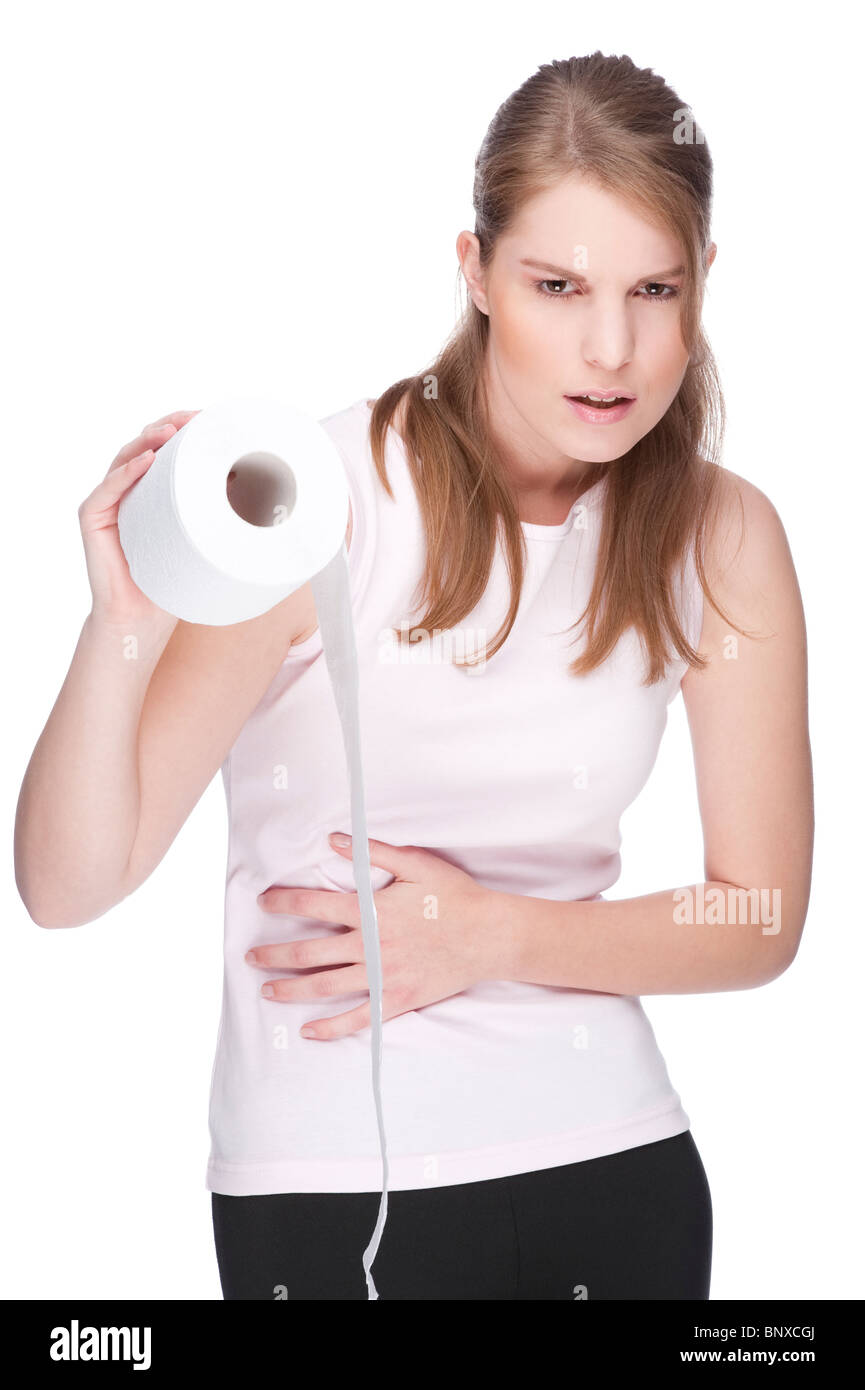 Full isolated studio picture from a young woman with toilet paper Stock ...