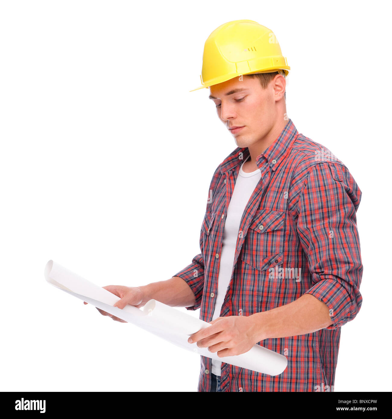 Full isolated studio picture from a young craftsman Stock Photo - Alamy