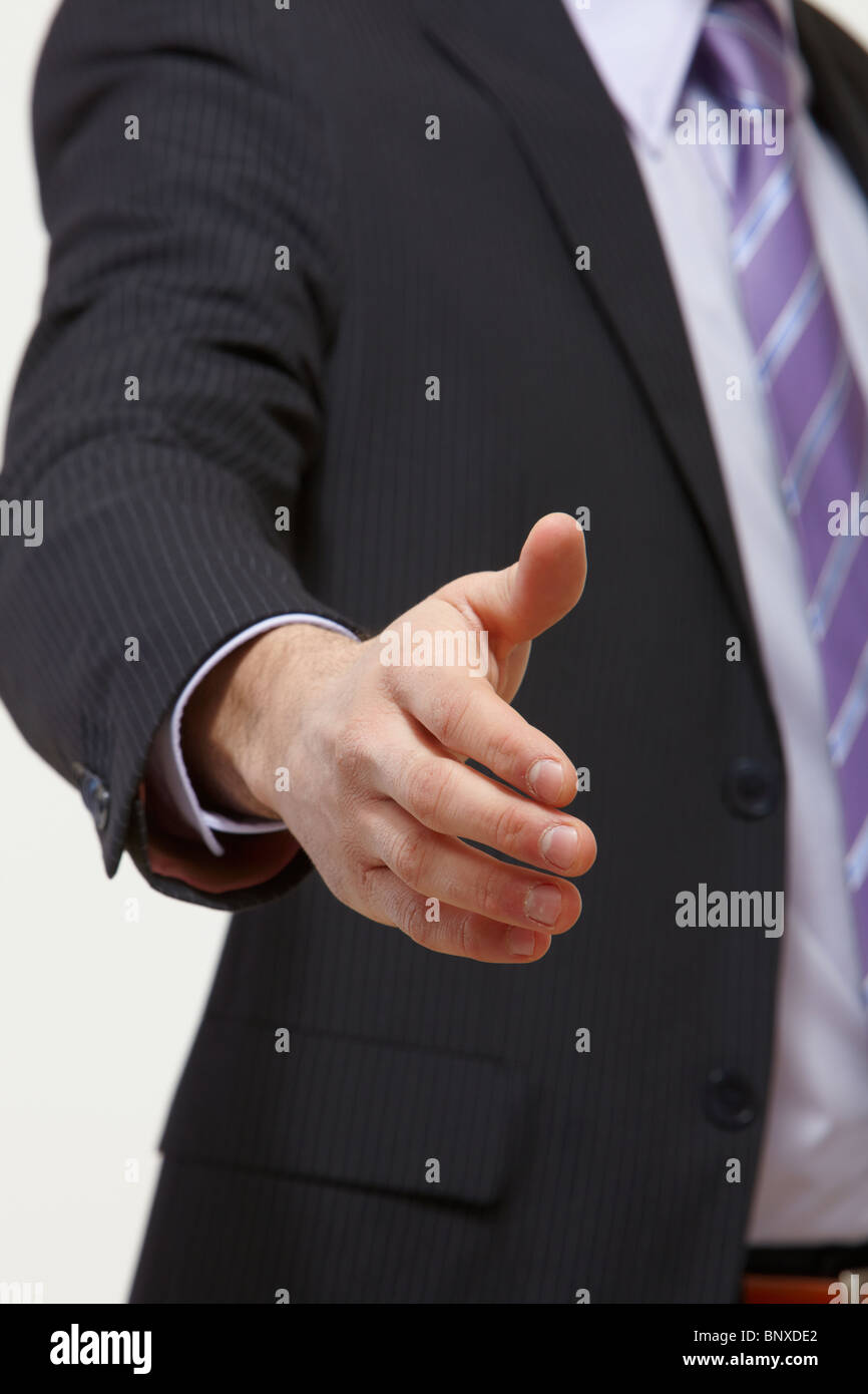 Business man offering handshake on white background Stock Photo - Alamy