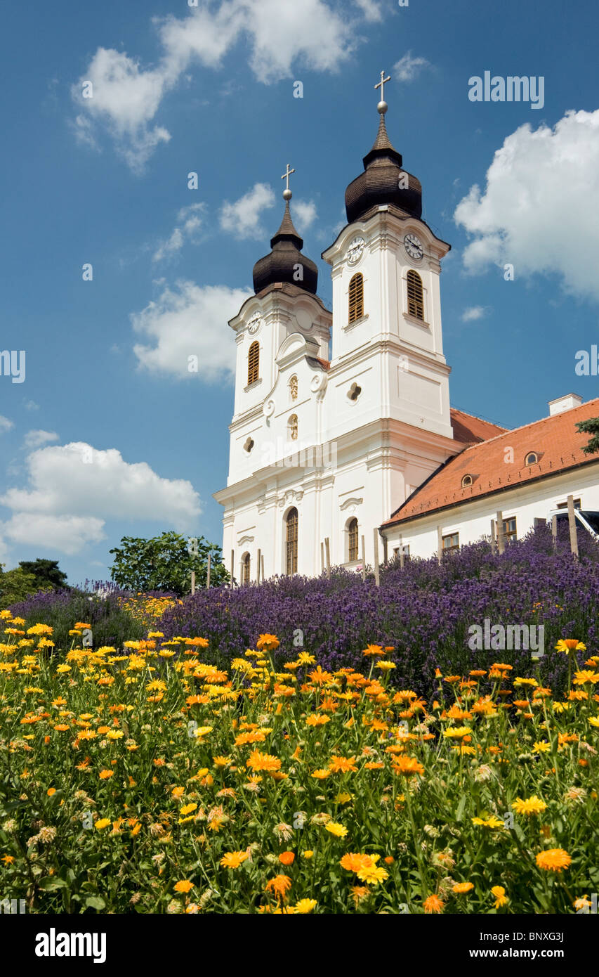 Baroque Church and Convent of Benedictine Abbey in Tihany, Lake Balaton ...