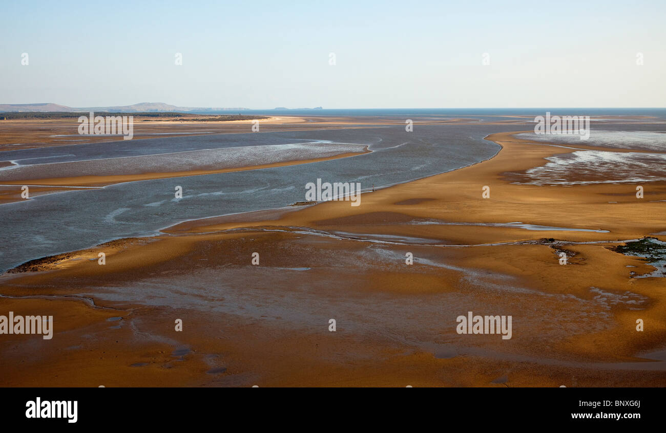 Sandbanks at estuary of River Towy with Worm's Head and Gower in ...