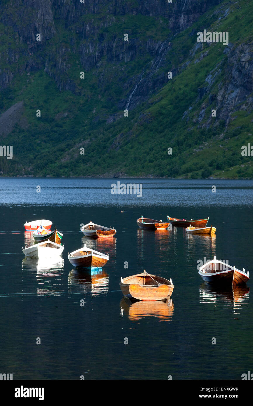 Wooden rowing boats, Lofoten islands, Norway Stock Photo - Alamy