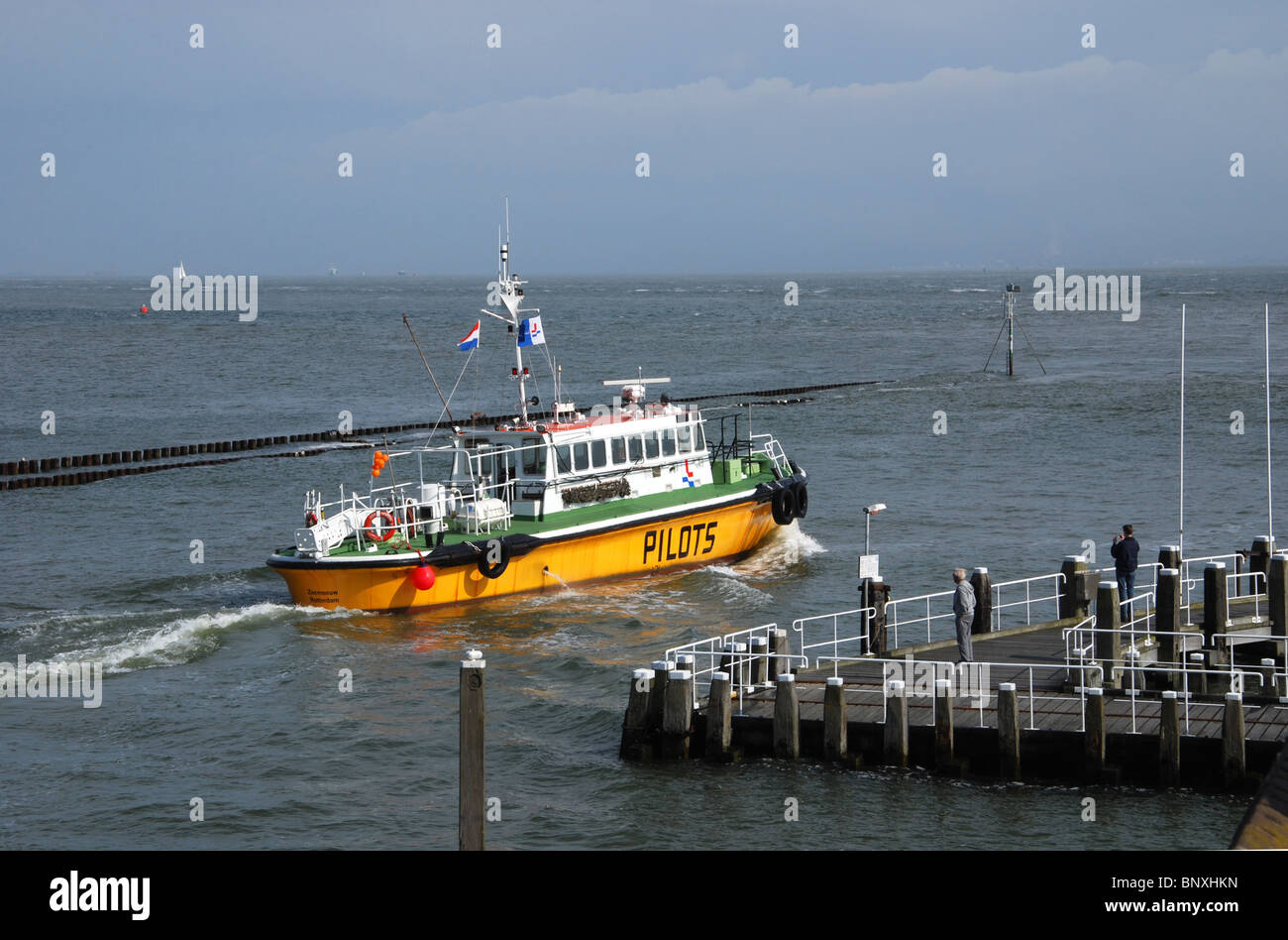 pilot boat leaving Koopmanshaven harbour Vlissingen Zeeland Netherlands ...
