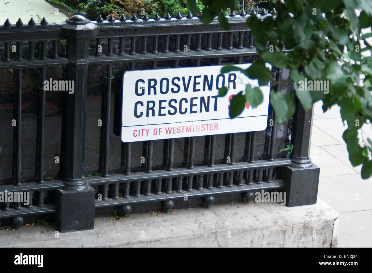 Grosvenor Crescent City of Westminster road sign, London England Stock ...