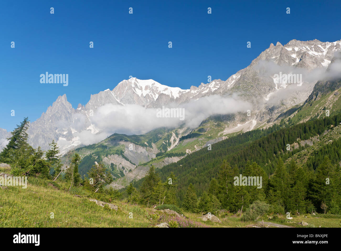 summer view of Ferret Valley and mont Blanc, Courmayeur, Italy. Photo ...