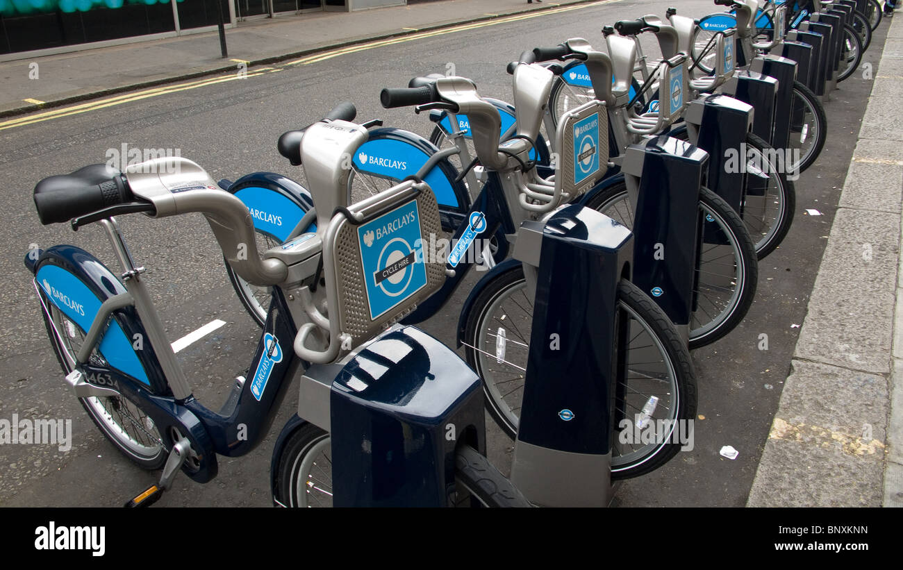 Barclays Cycle Hire bikes at docking station, London, England, UK Stock ...