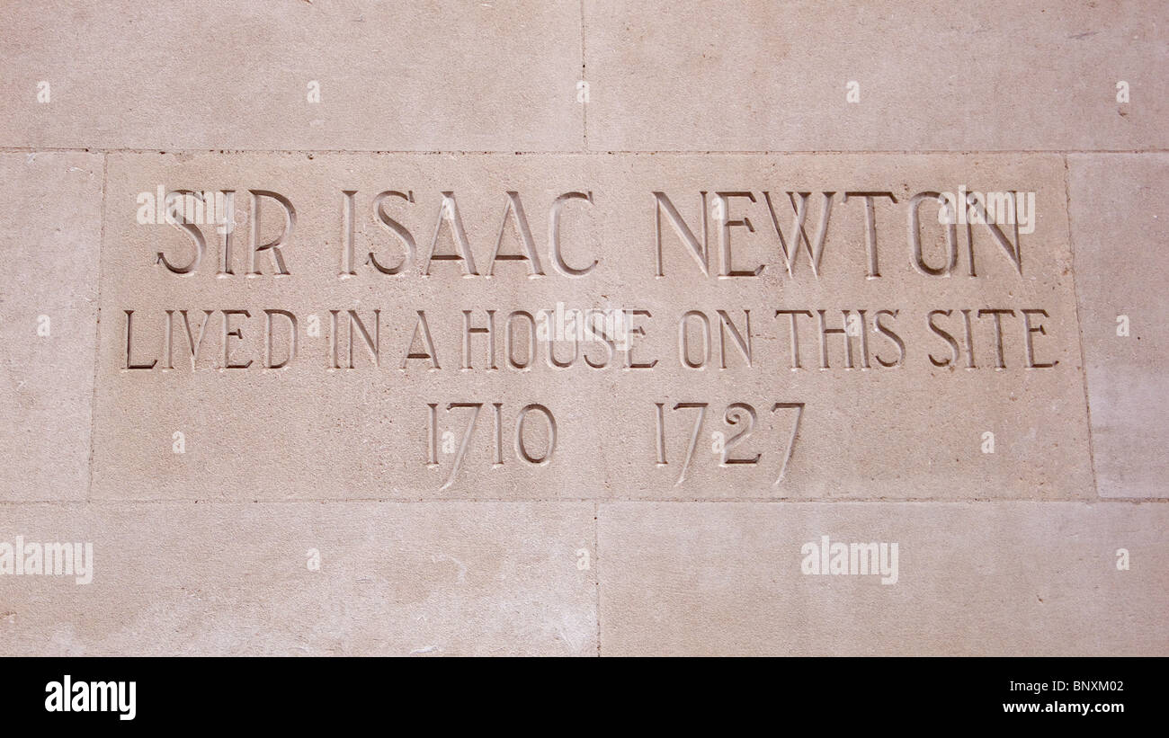 Inscription relating to Sir Isaac Newton at 35 St Martin's Street Stock ...