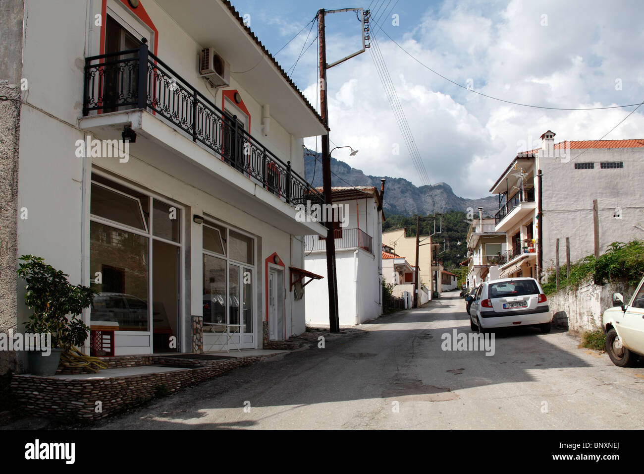 Quiet rural street scene, Potamia, Thassos, Greece, Sept 2009 Stock ...