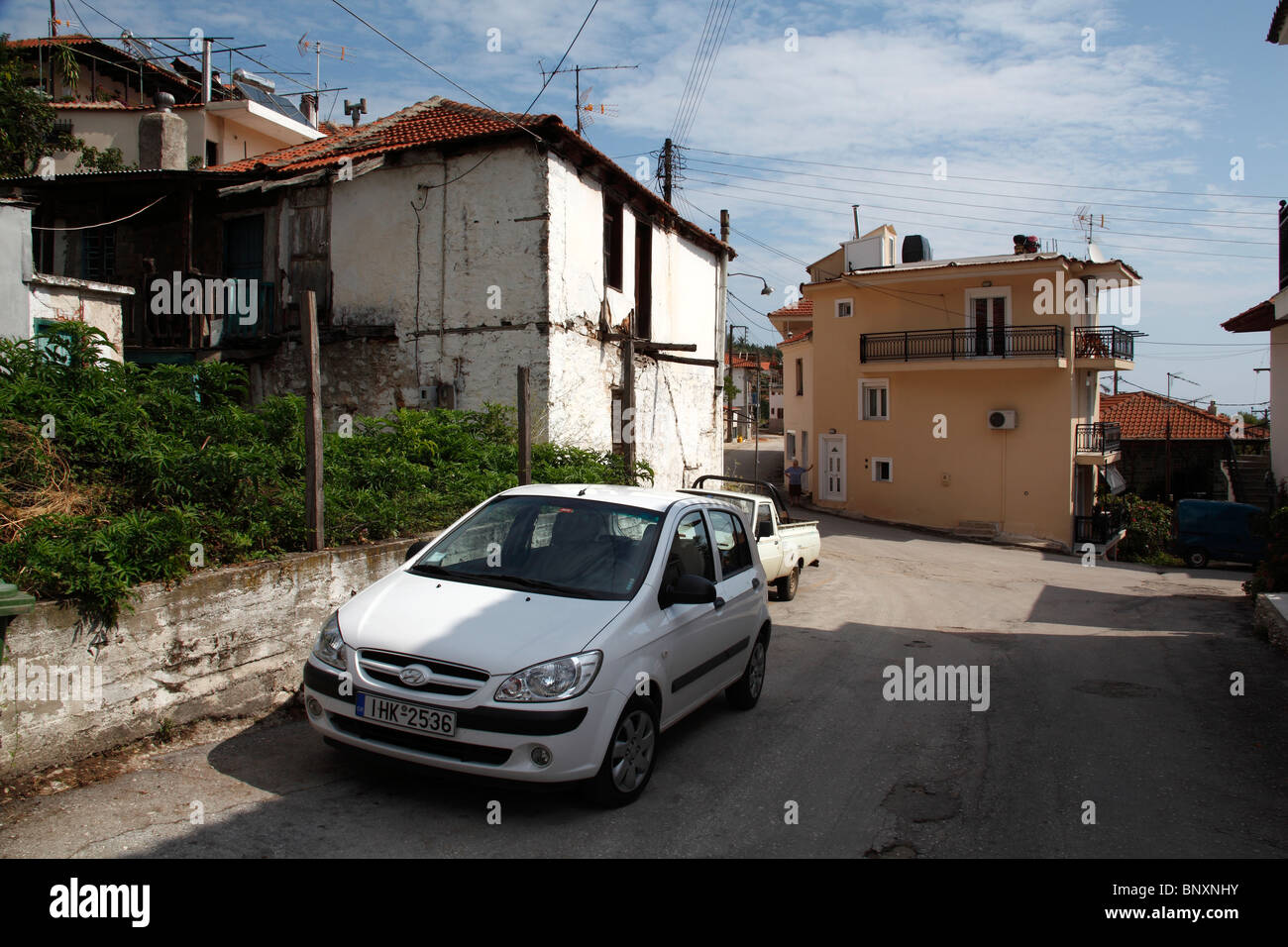 Quiet rural street scene, Potamia, Thassos, Greece, Sept 2009 Stock ...