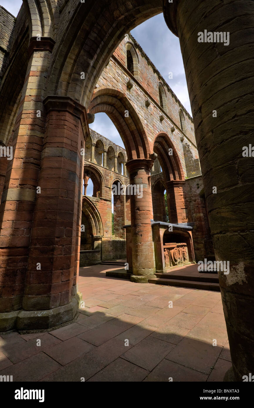 Lanercost Priory, Cumbria. Pillars and arches in the interior of the ...