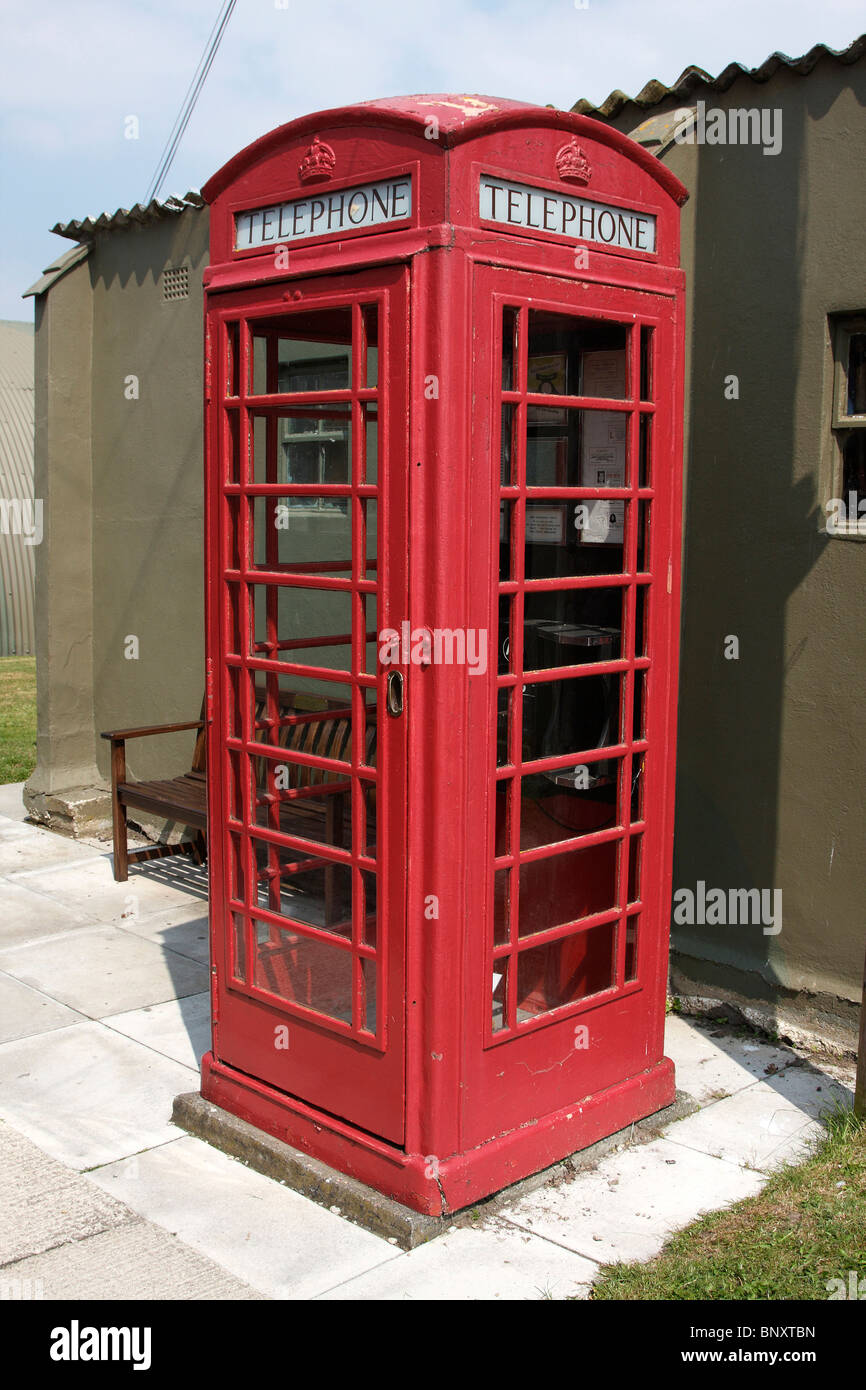 Old style red telephone box at Yorkshire Air Museum Stock Photo - Alamy
