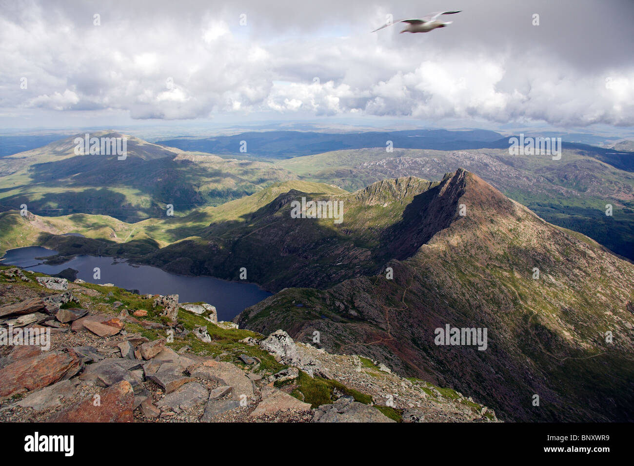 View from Mount Snowdon summit, Snowdonia National Park, North Wales ...