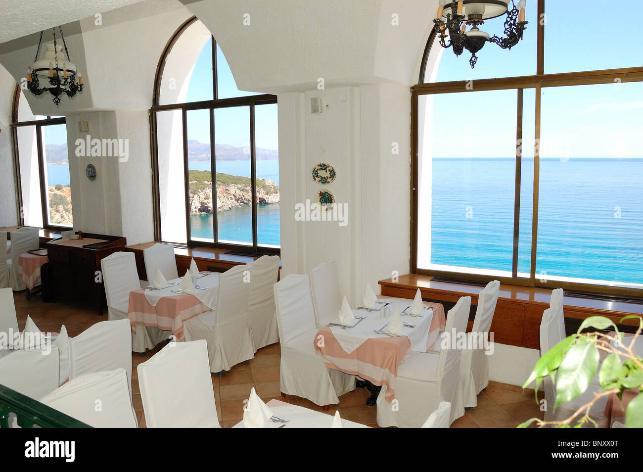 Restaurant interior at the luxury hotel, Crete, Greece Stock Photo - Alamy