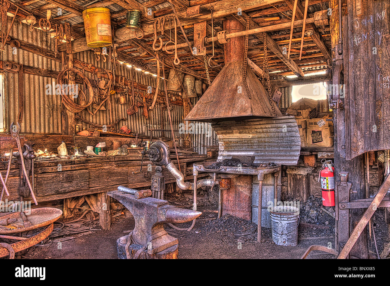 Old Forge and tools at Cooper Mine Jerome Arizona Stock Photo - Alamy