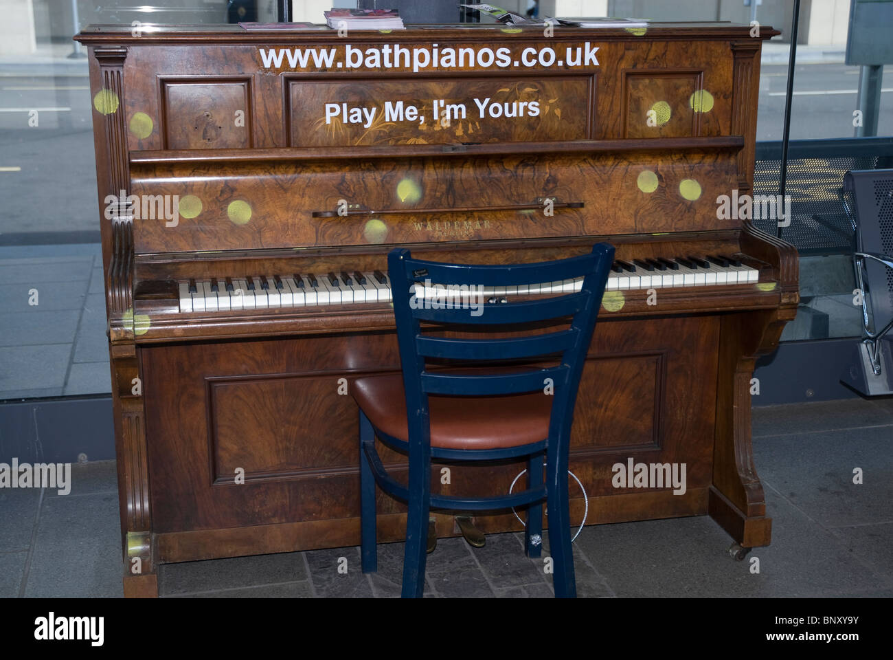 A piano in Bath bus station for public use as part of the Bath Music ...