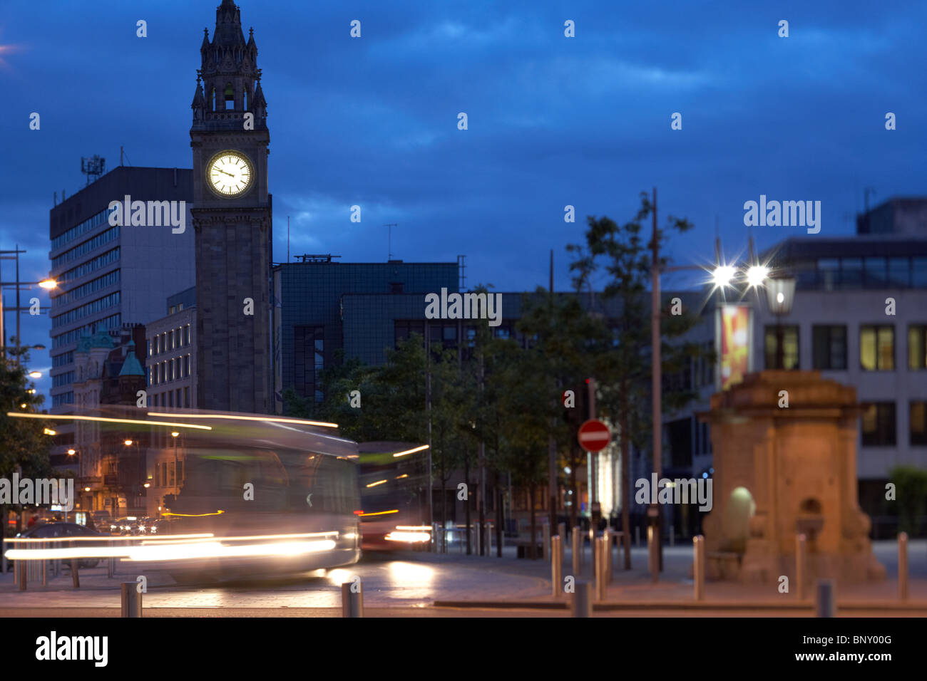 the leaning albert clock in custom house square Belfast at night ...