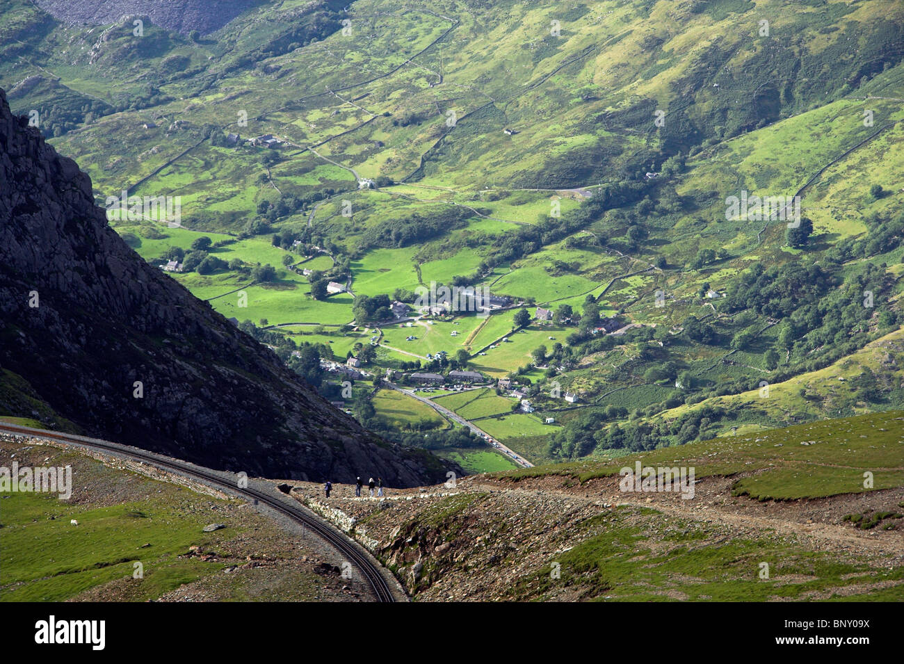 View looking down into the valley from Mount Snowdon, Snowdonia ...