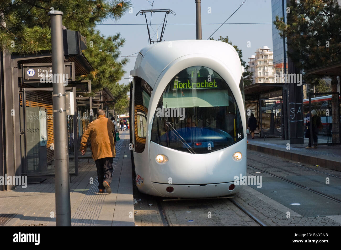 Lyon, France, Public Transportation, Tramway Train at Train Station ...