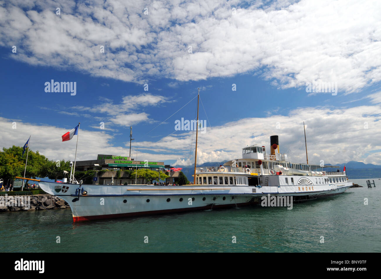 Passenger ferry, paddle steamer at Lausanne, Switzerland, Europe Stock ...