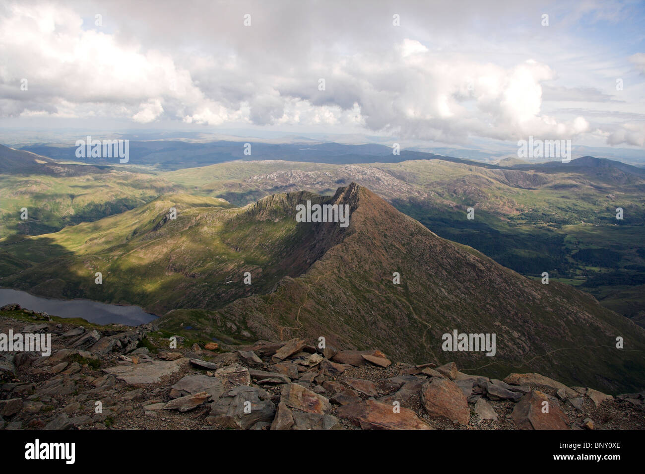 View from Mount Snowdon summit, Snowdonia National Park, North Wales ...