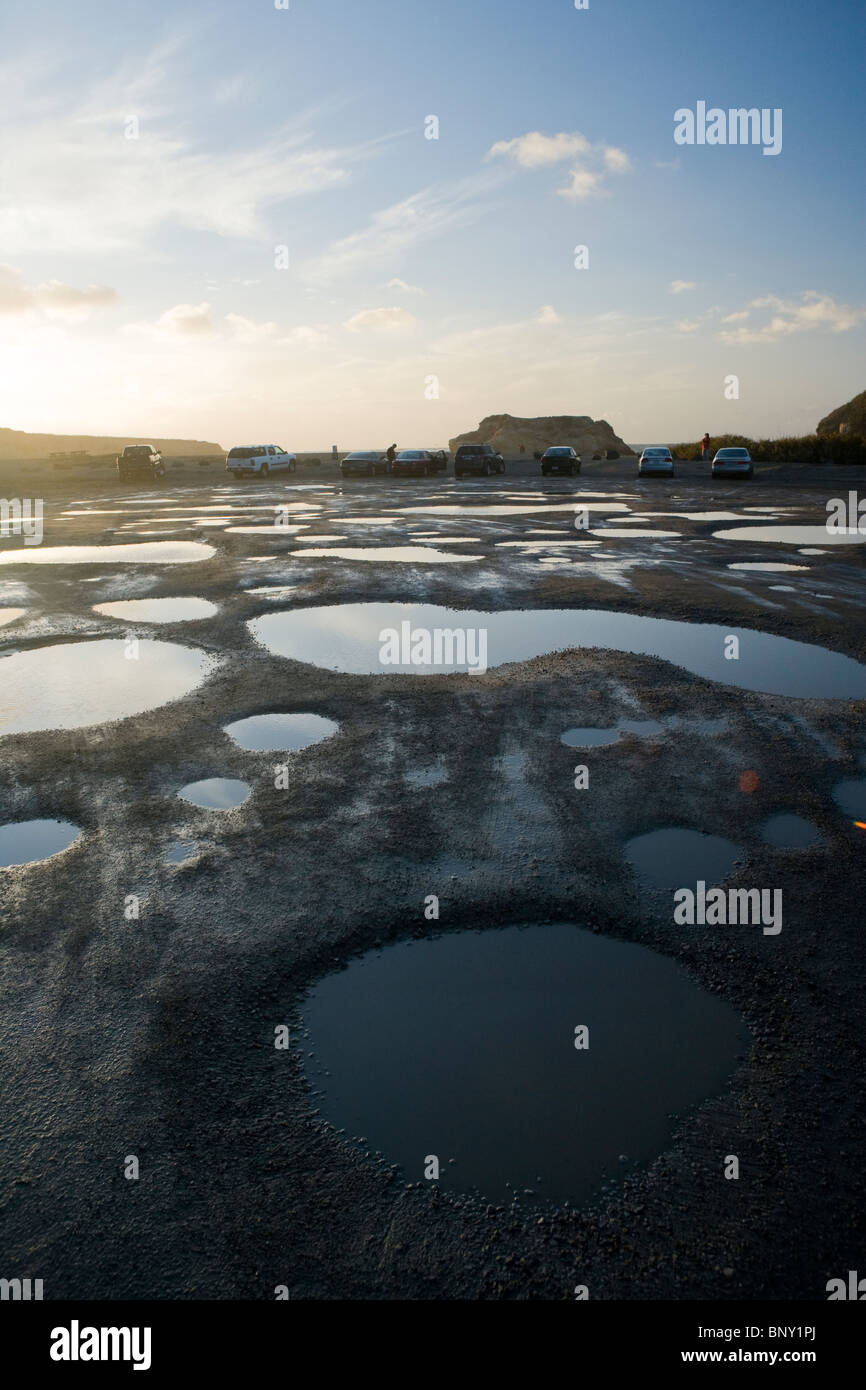 Parking lot after a rain, Montana de Oro State Park, California, USA ...