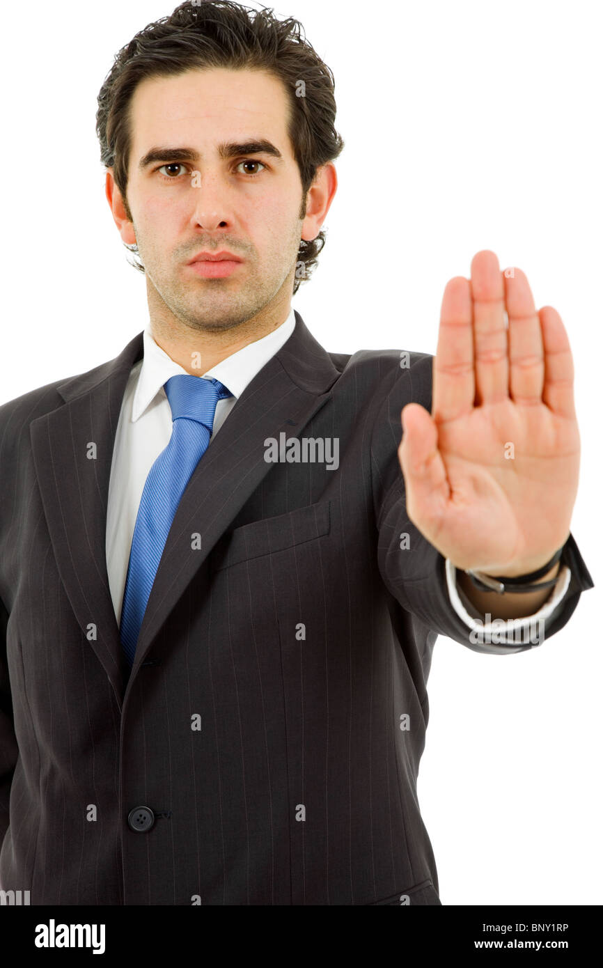 business man making stop. Focus on the head Stock Photo - Alamy