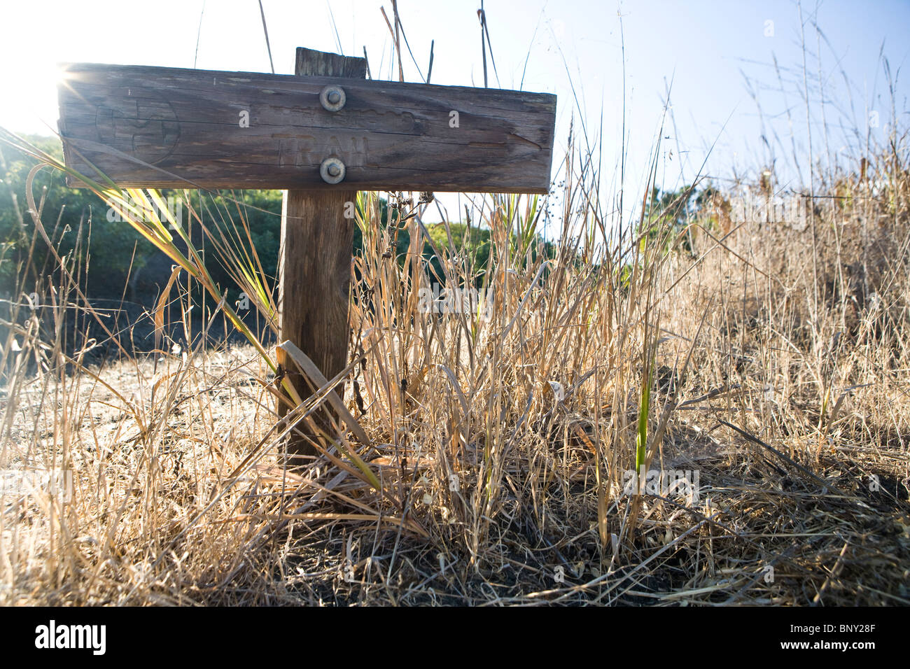 Faded old trail sign Stock Photo - Alamy