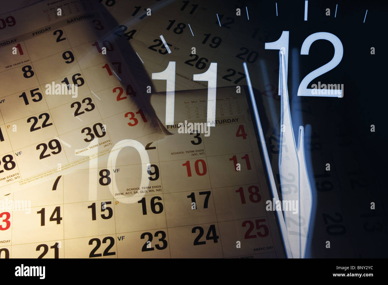 Calendar Pages and Clock Stock Photo - Alamy