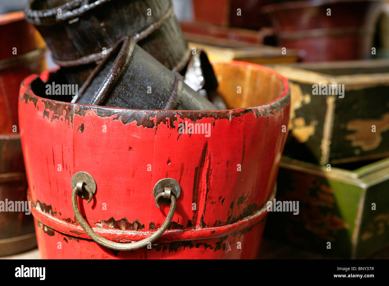 Stacks of colorful buckets Stock Photo - Alamy