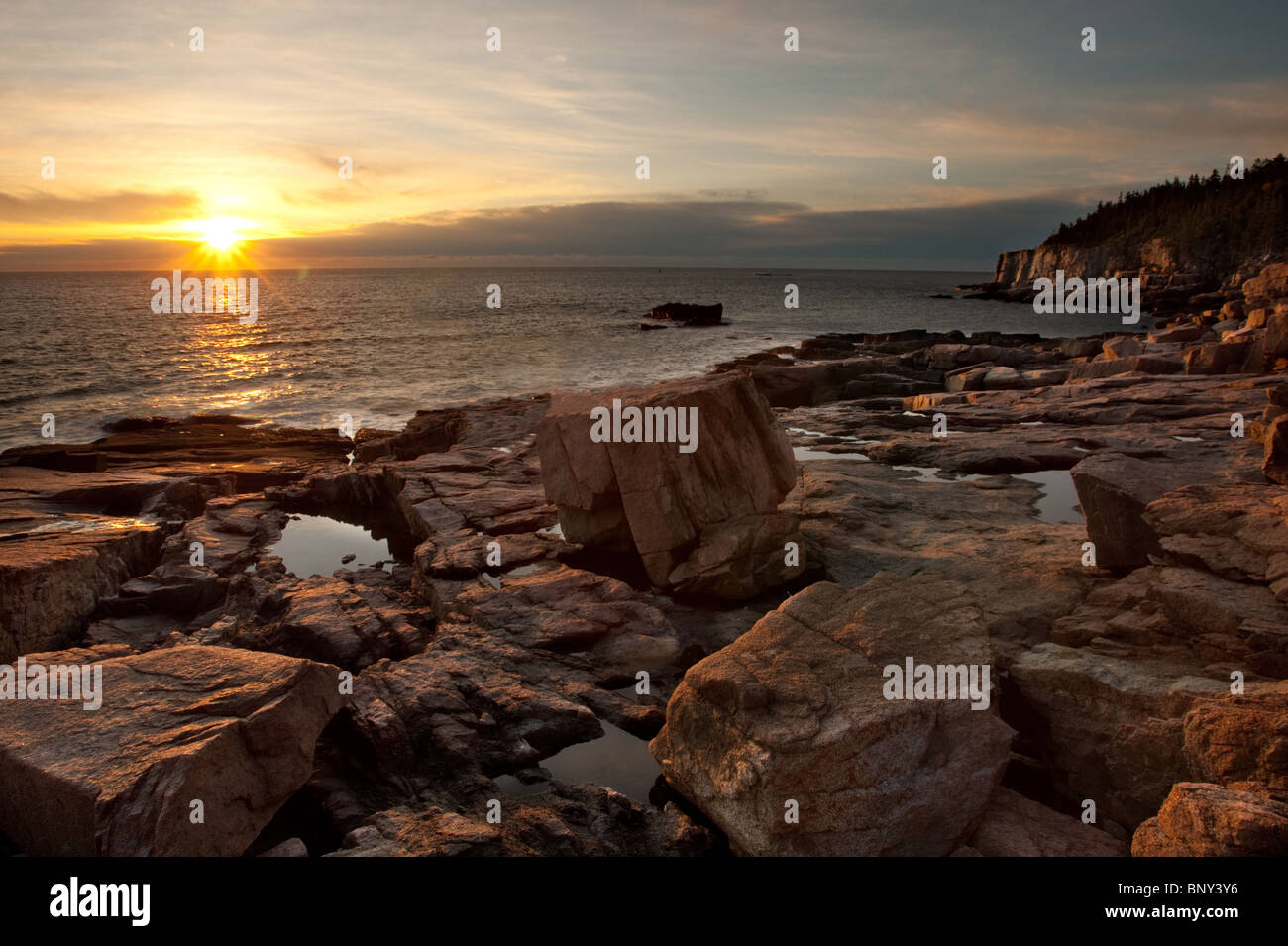 Otter Point at Sunrise, Acadia National Park, Maine, USA Stock Photo ...
